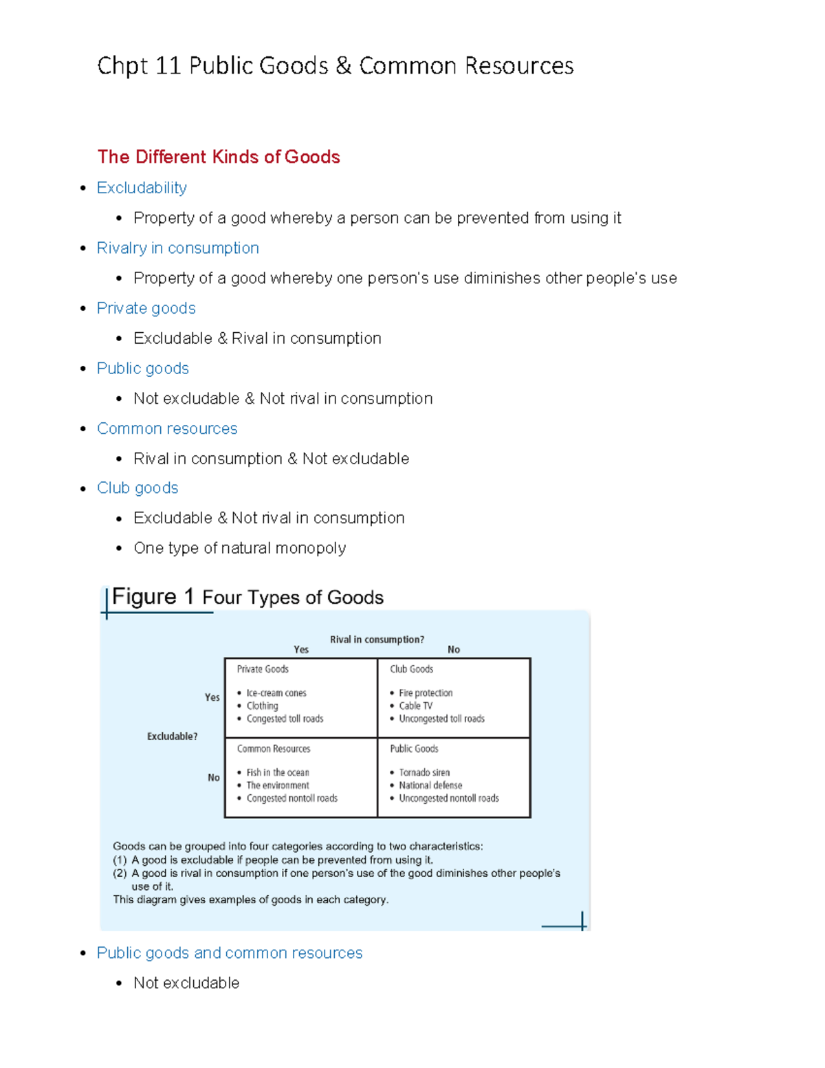 Chapter 11 Public Goods & Common Resources - 7KH 'LIIHUHQW .LQGV RI ...