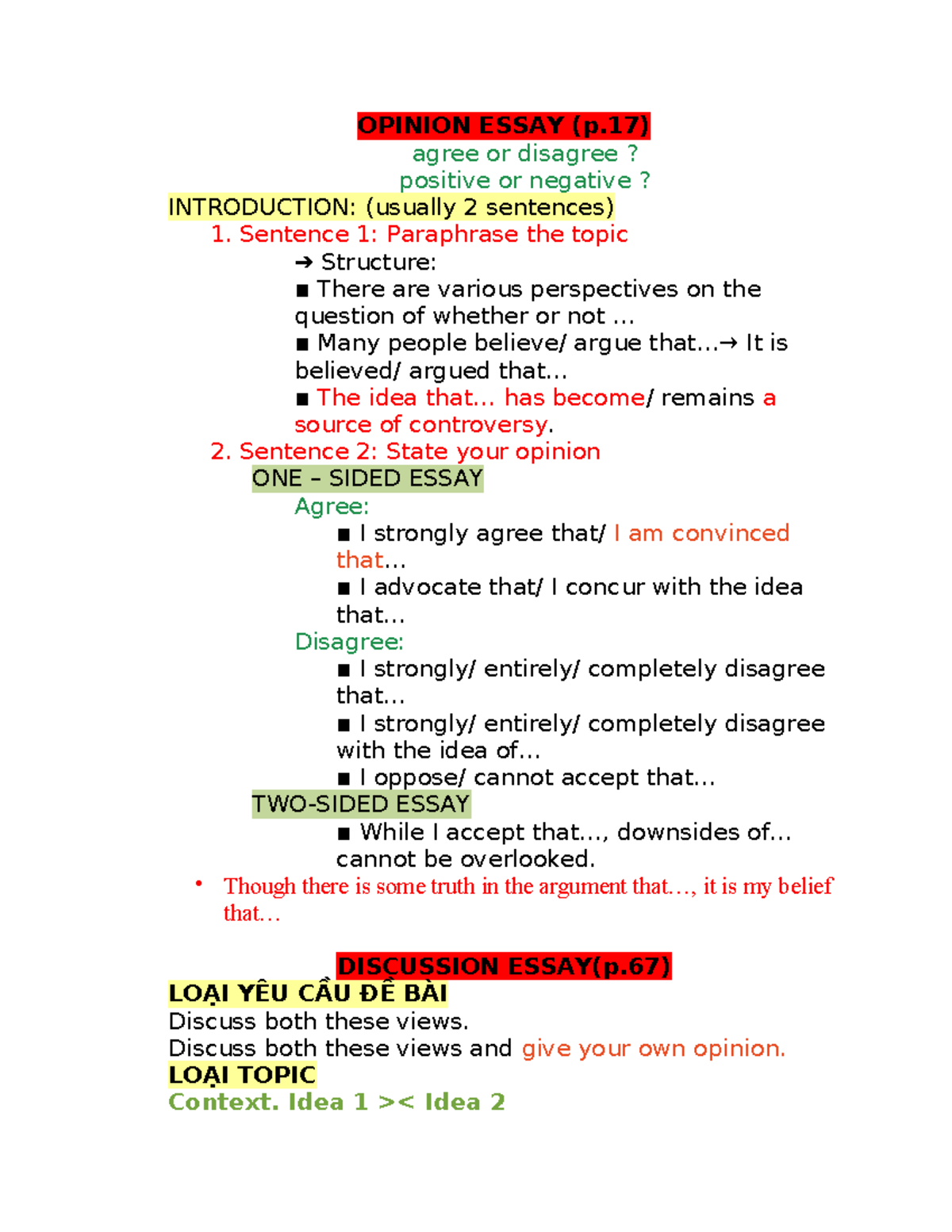 Writing TASK 2 Review - OPINION ESSAY (p) agree or disagree? positive ...