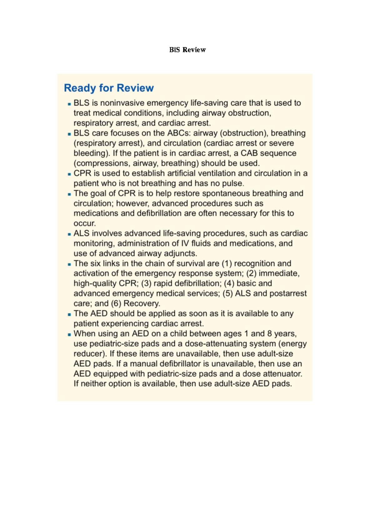 Bl S Review - note - Prep. Health and Physical Education I - BlS Review ...