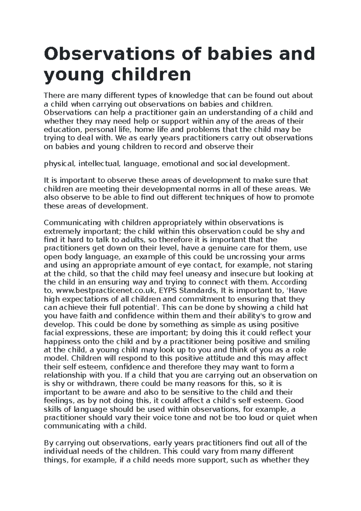 Observations of babies and young children - Observations of babies and ...