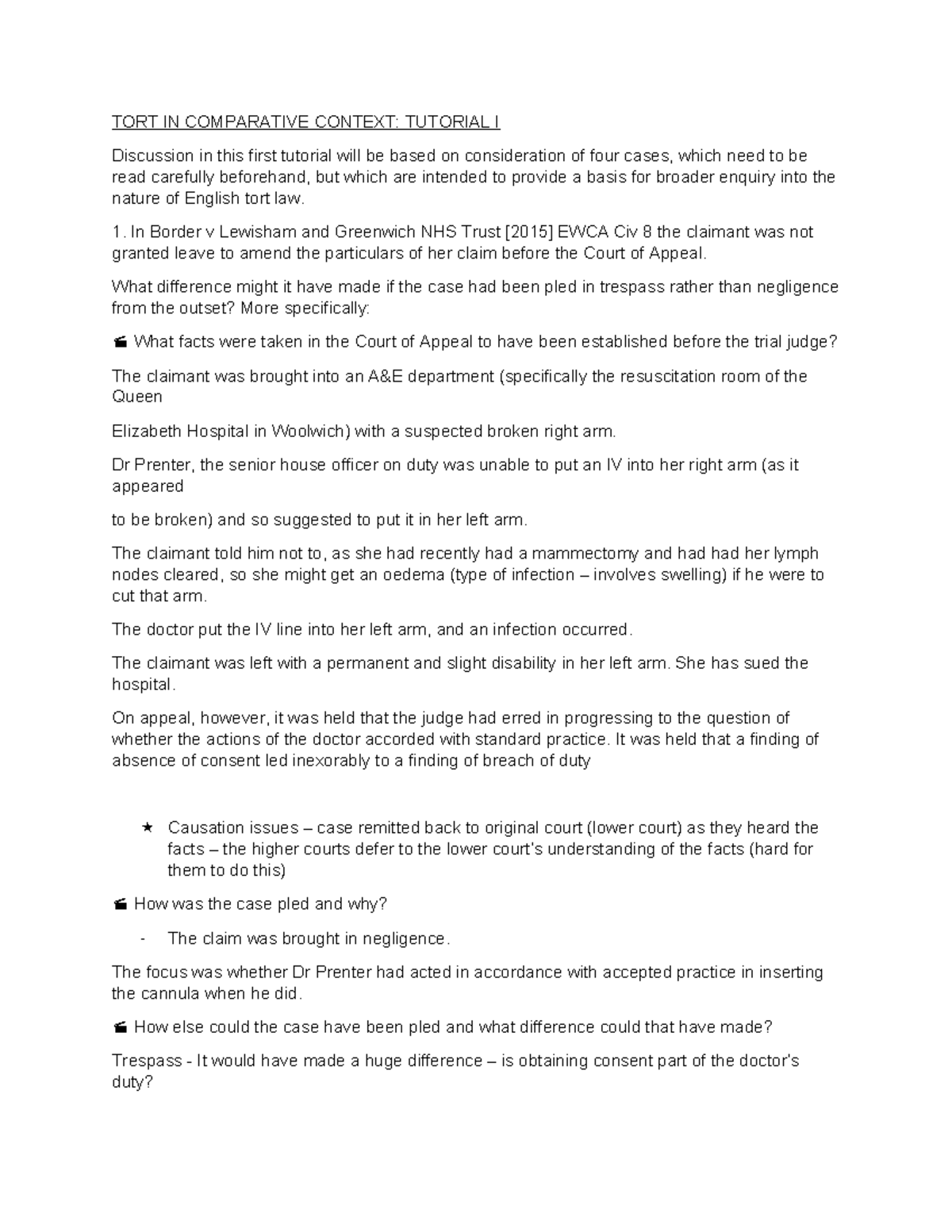 LS2537 TORT Tutorial 1 - TORT IN COMPARATIVE CONTEXT: TUTORIAL I Discussion in this first ...