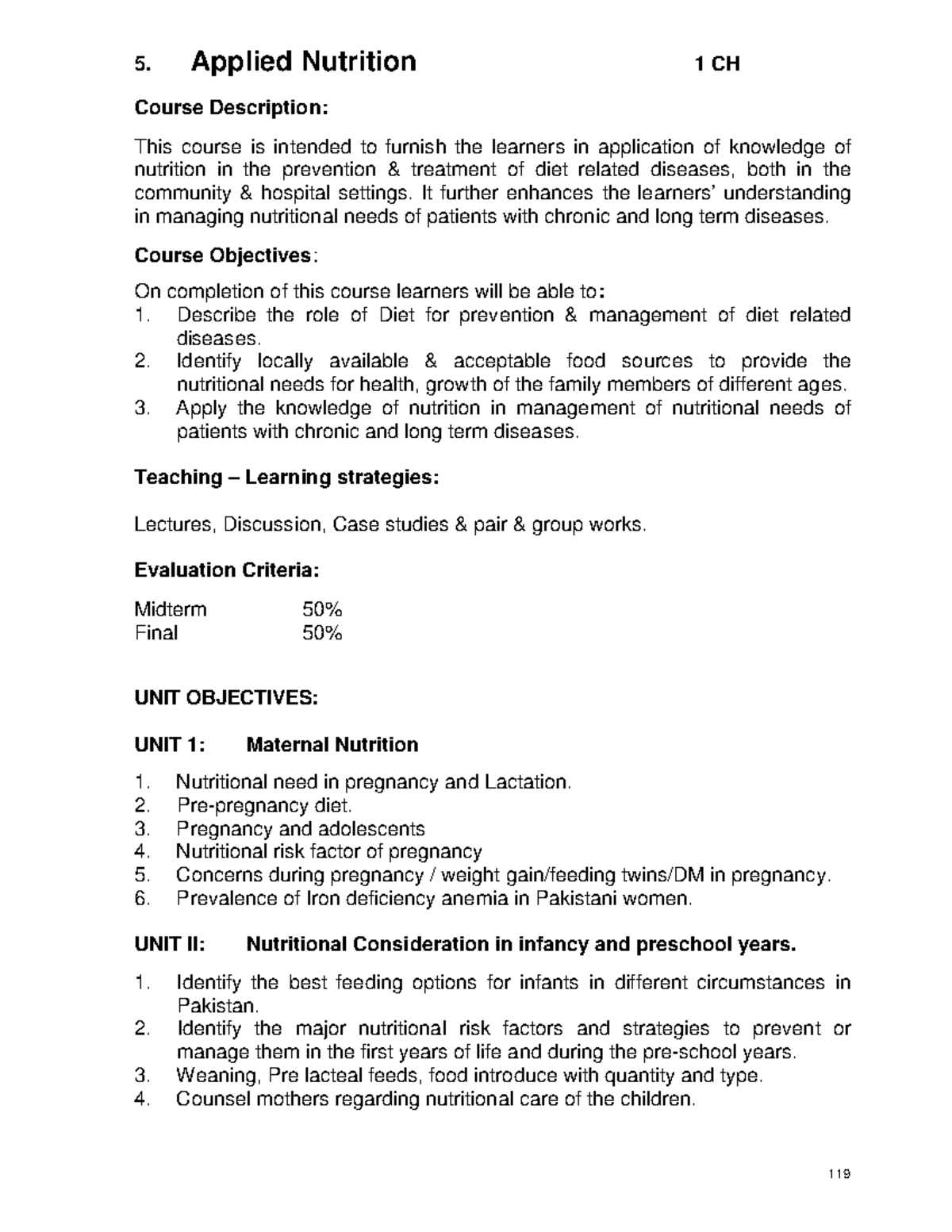 A Pplied n Utrition Curriculumn - 119 5. Applied Nutrition 1 CH Course ...