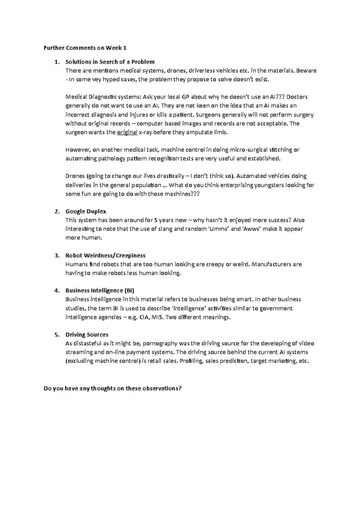 Further Comments on Unit 1 - Further Comments on Week 1 Solutions in ...