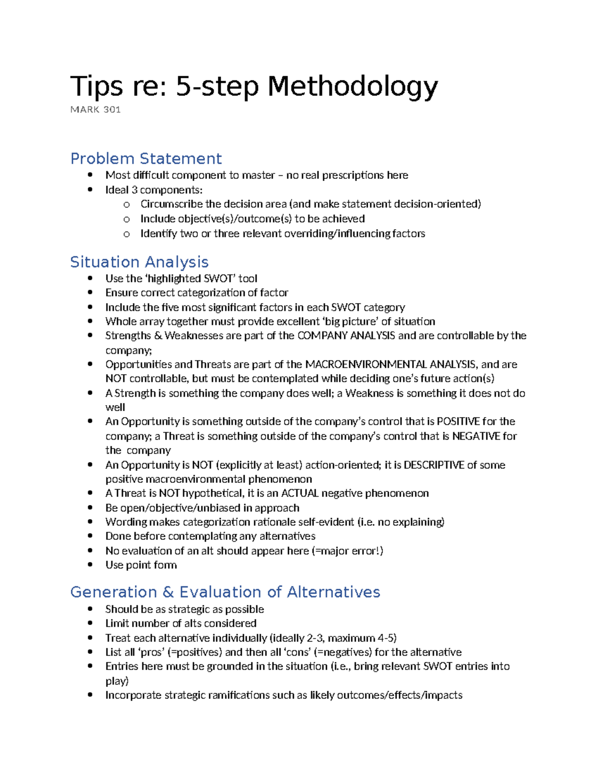 Tips re 5-Step Process - Tips re: 5-step Methodology MARK 301 Problem ...