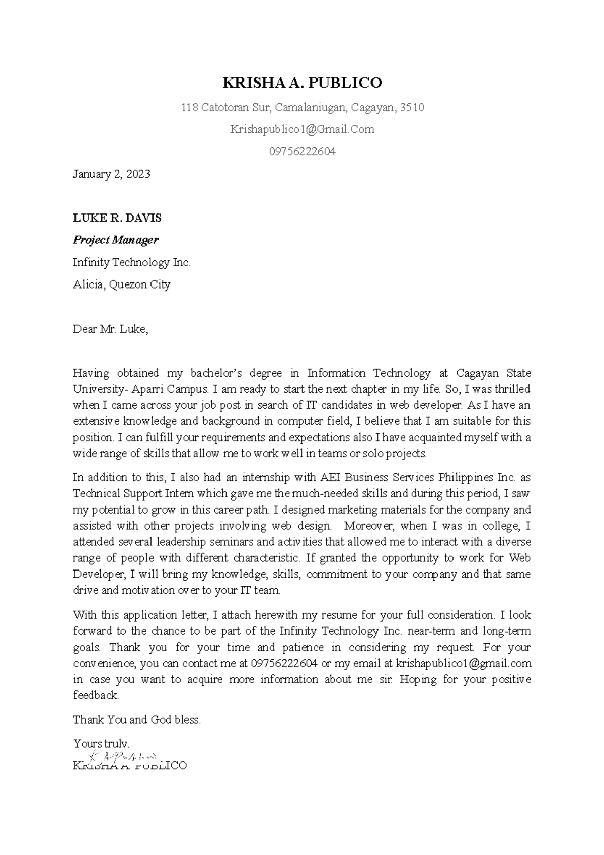 Publico Krisha Application Letter Word - KRISHA A. PUBLICO 118 ...