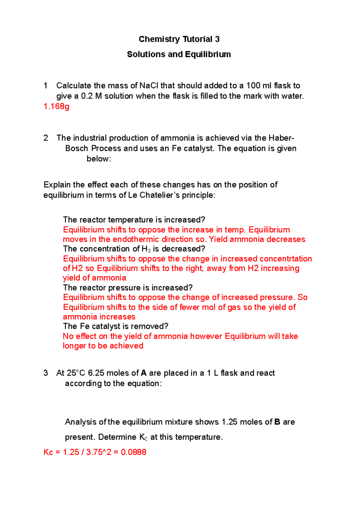 Chemistry 22 23 Tri A Tutorial 3 - Questions - Chemistry Tutorial 3 ...