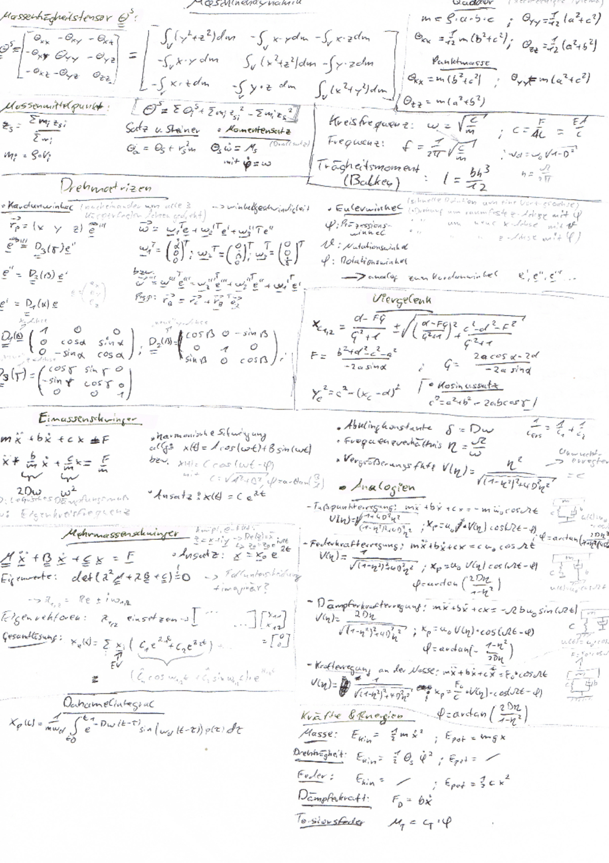 Maschinendynamik Formelsammlung - Studocu