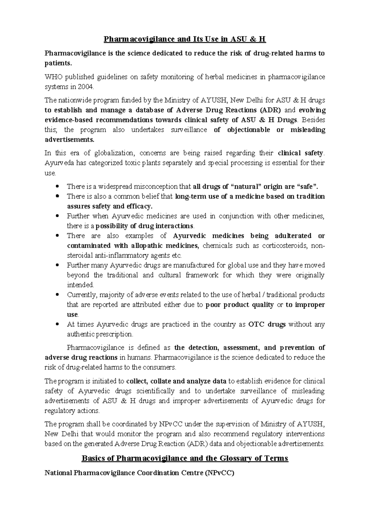 PV- Information - Pharmacovigilance and Its Use in ASU & H ...