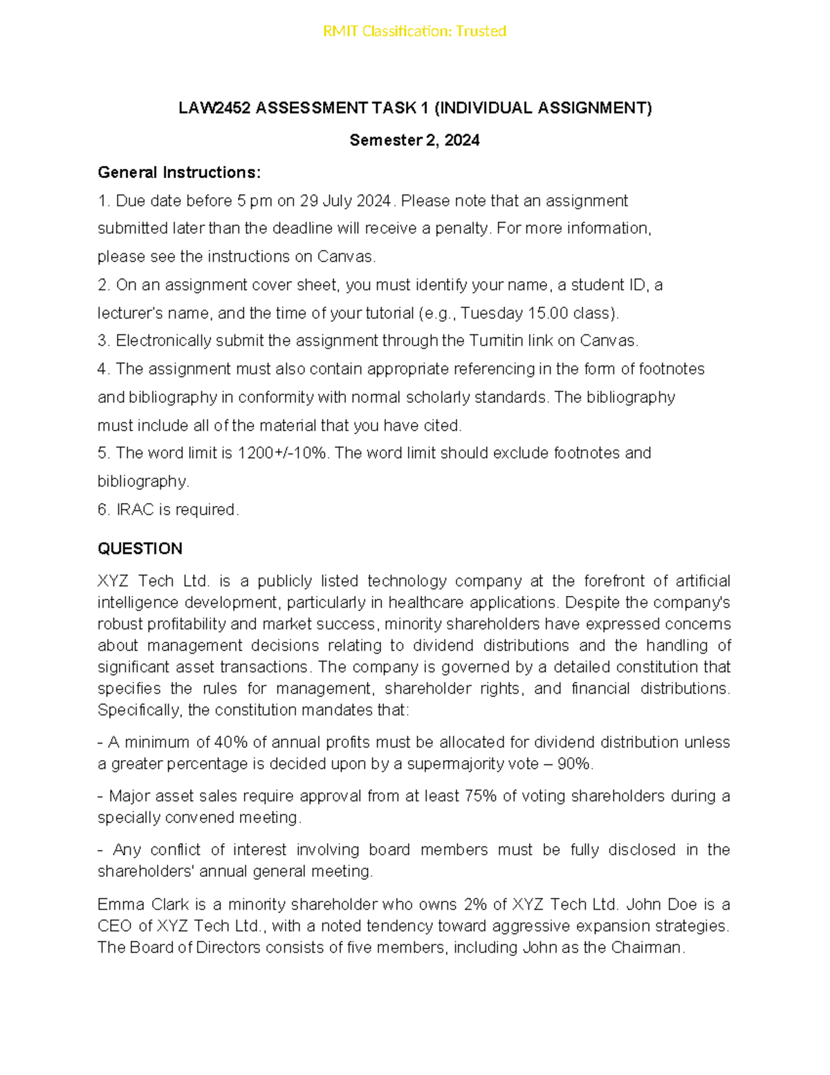 Assessment TASK 1dd - RMIT Classification: Trusted LAW2452 ASSESSMENT TASK 1 (INDIVIDUAL ...