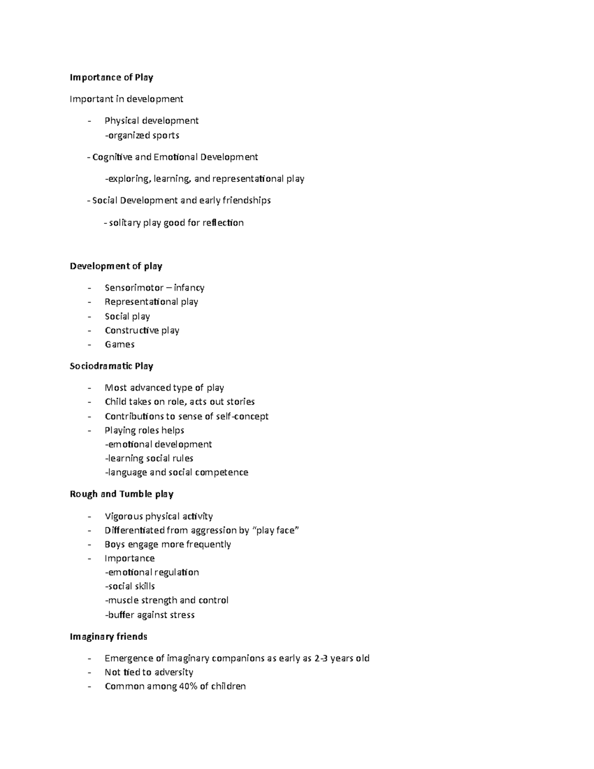 Importance of Play - Lecture Notes - Importance of Play Important in ...