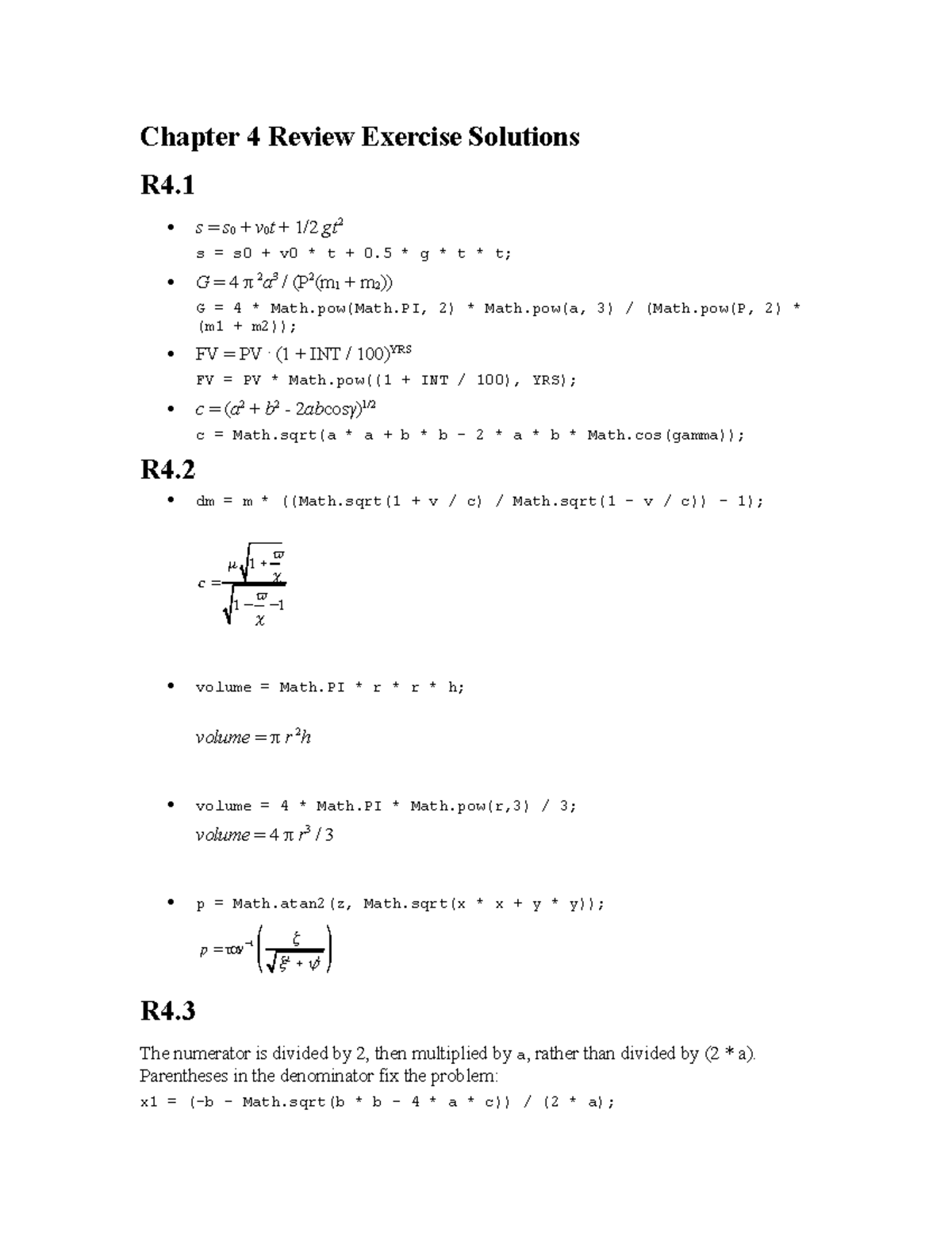 Bj3ch04 Solutions Review Chapter 4 Review Exercise Solutions R4 S S 0 V 0 T 12 Gt 2 8413