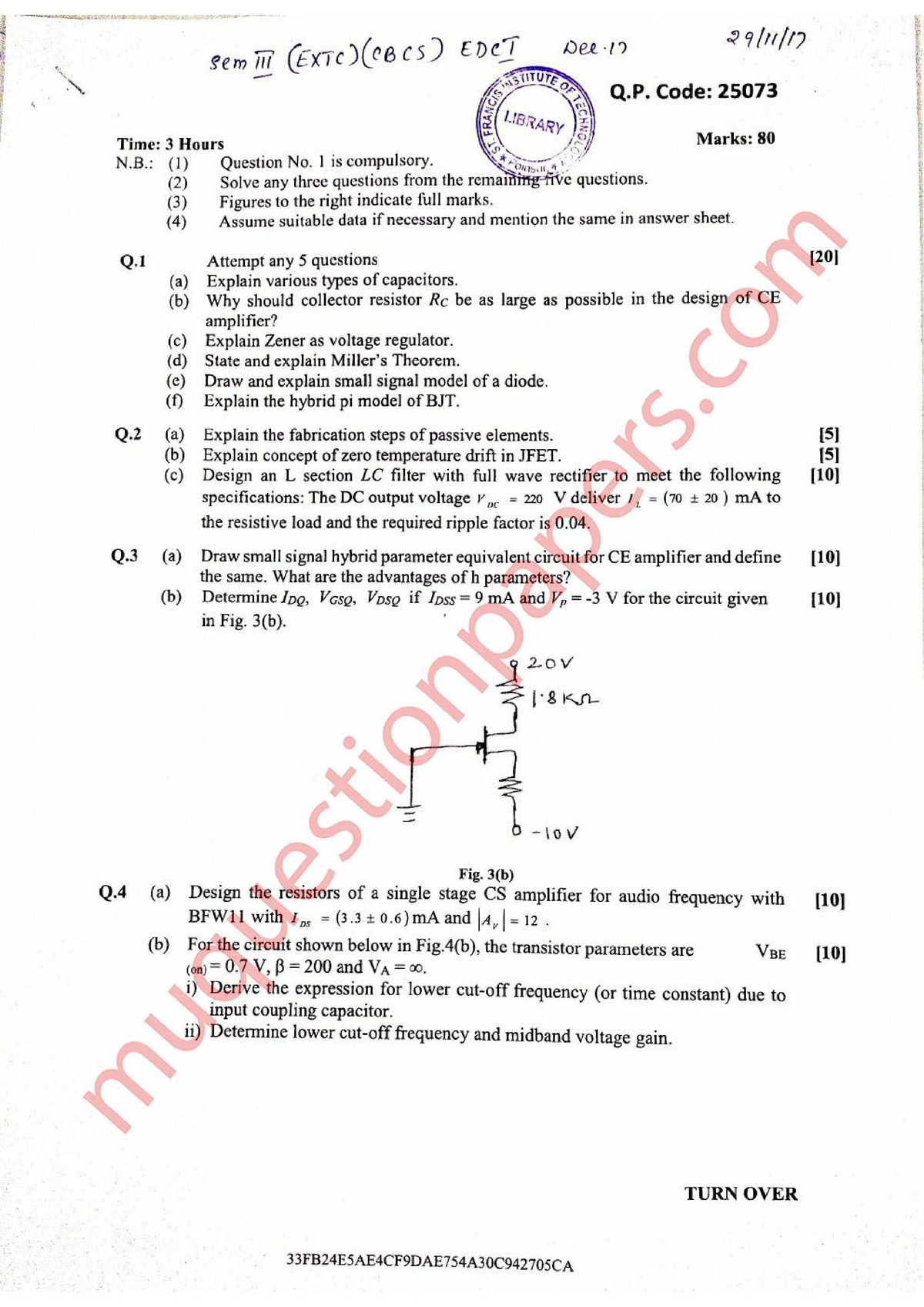 SE-EXTC SEM3 EDC1- Cbcgs DEC17 - Electronics and telecommunication - Studocu