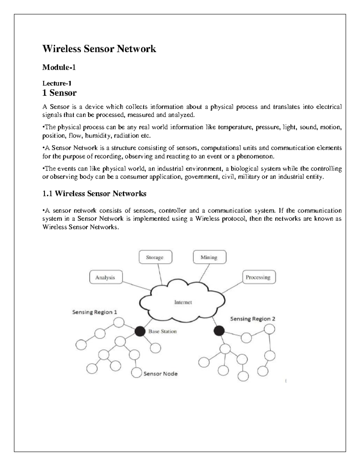 Wsn mod1 - WSN Module-1-Sensor and Network Module with Challenges and Communication Techniques ...