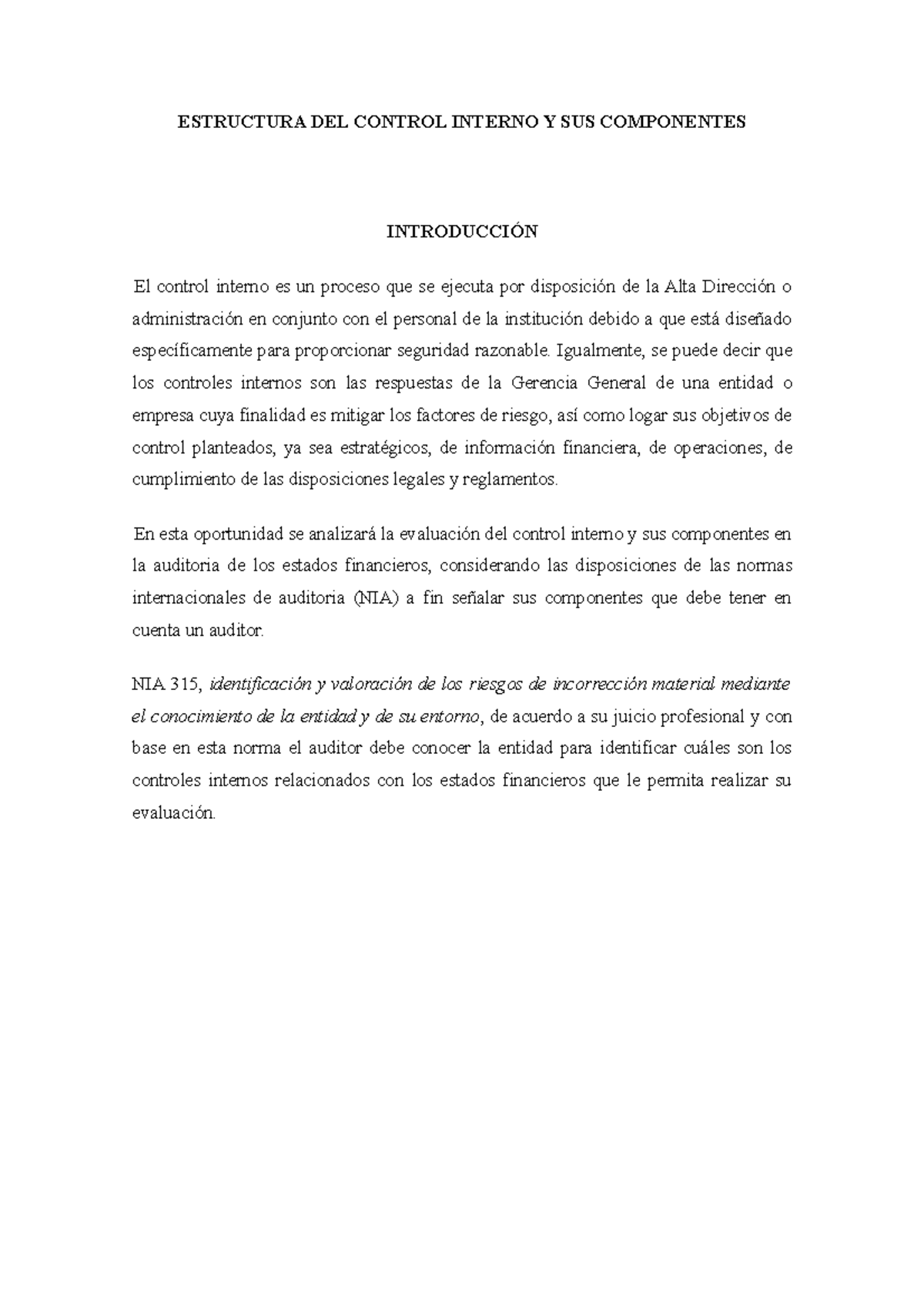 Estructura del control interno - ESTRUCTURA DEL CONTROL INTERNO Y SUS ...