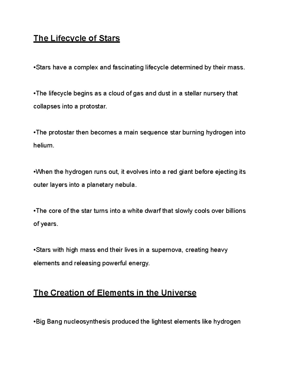 Geosc 40 Notes - The Lifecycle of Stars •Stars have a complex and ...