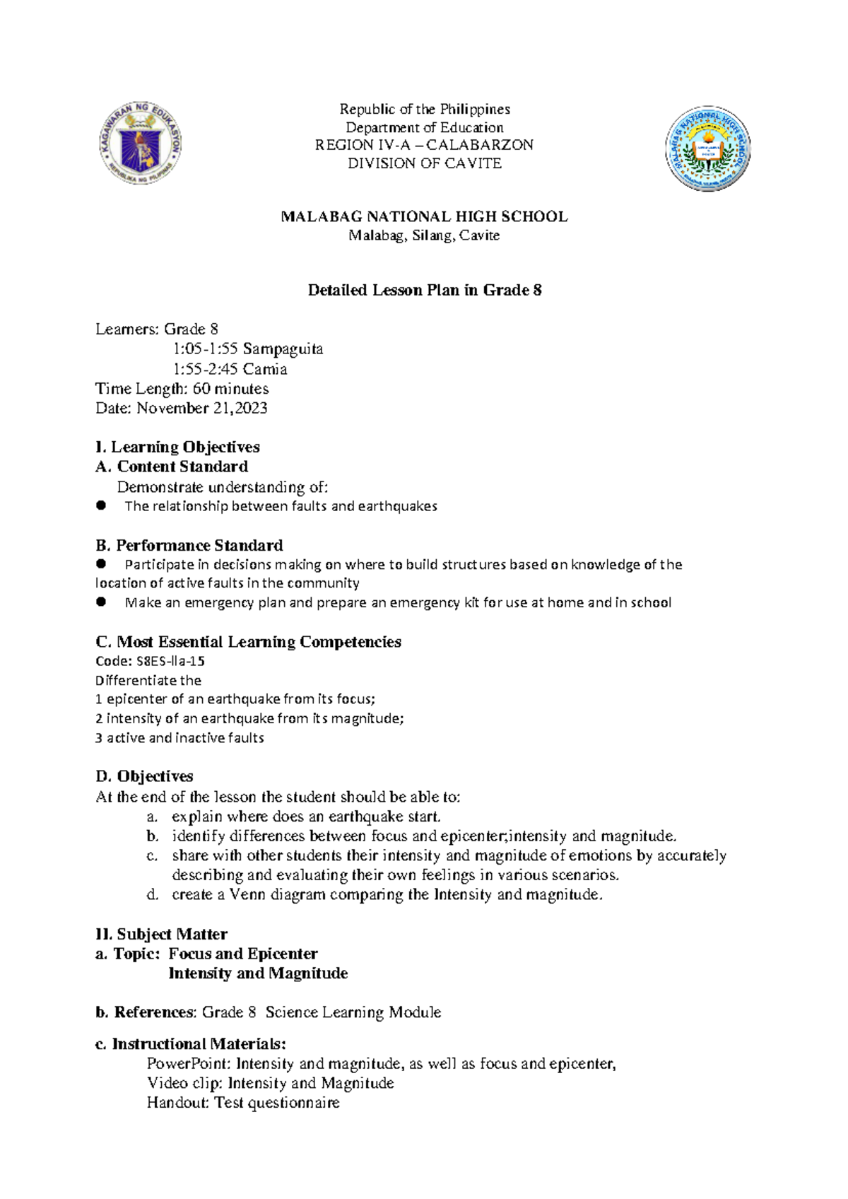 DLP-1 - detailed lesson plan - Republic of the Philippines Department ...