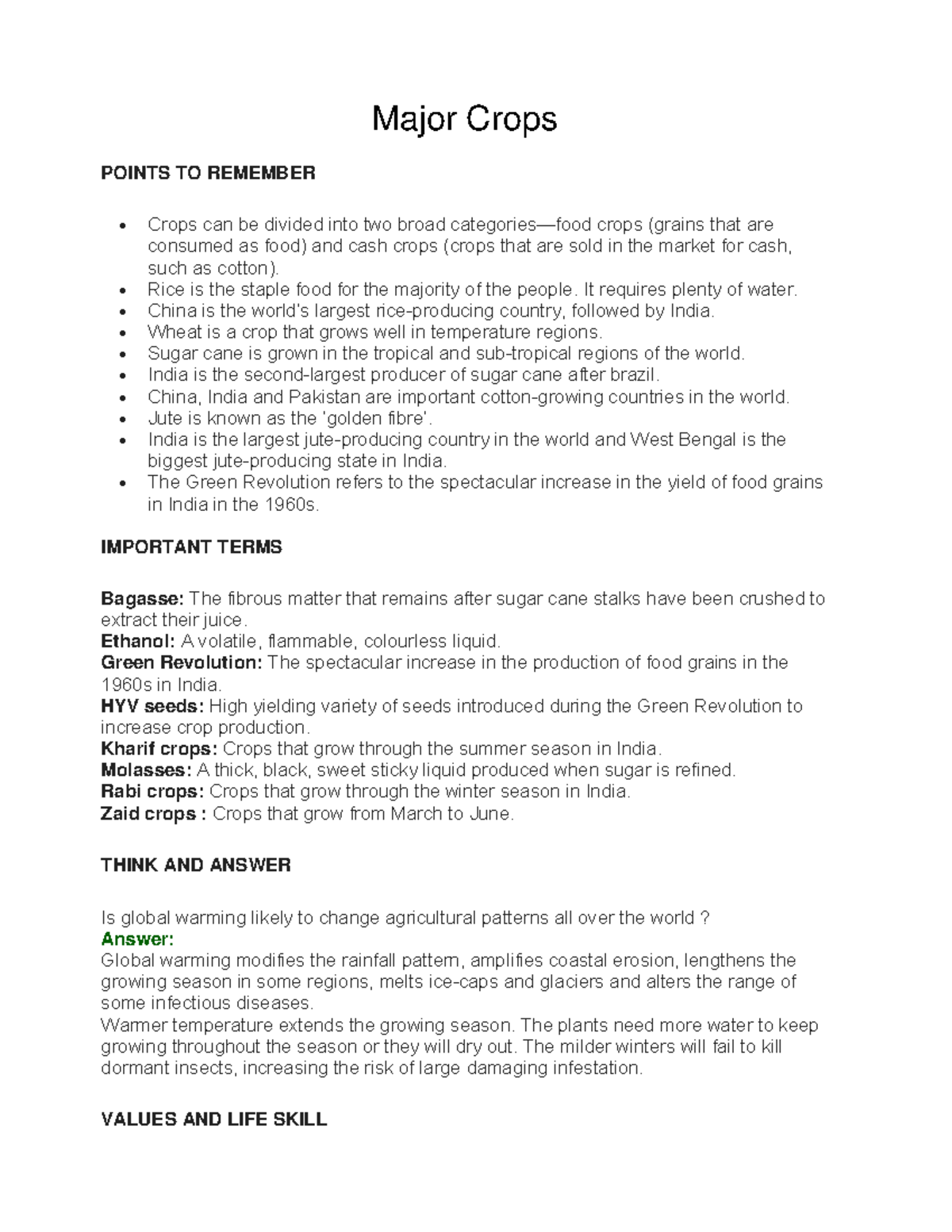 Major Crops - notes - ncertbooksolutions POINTS TO REMEMBER Crops can ...