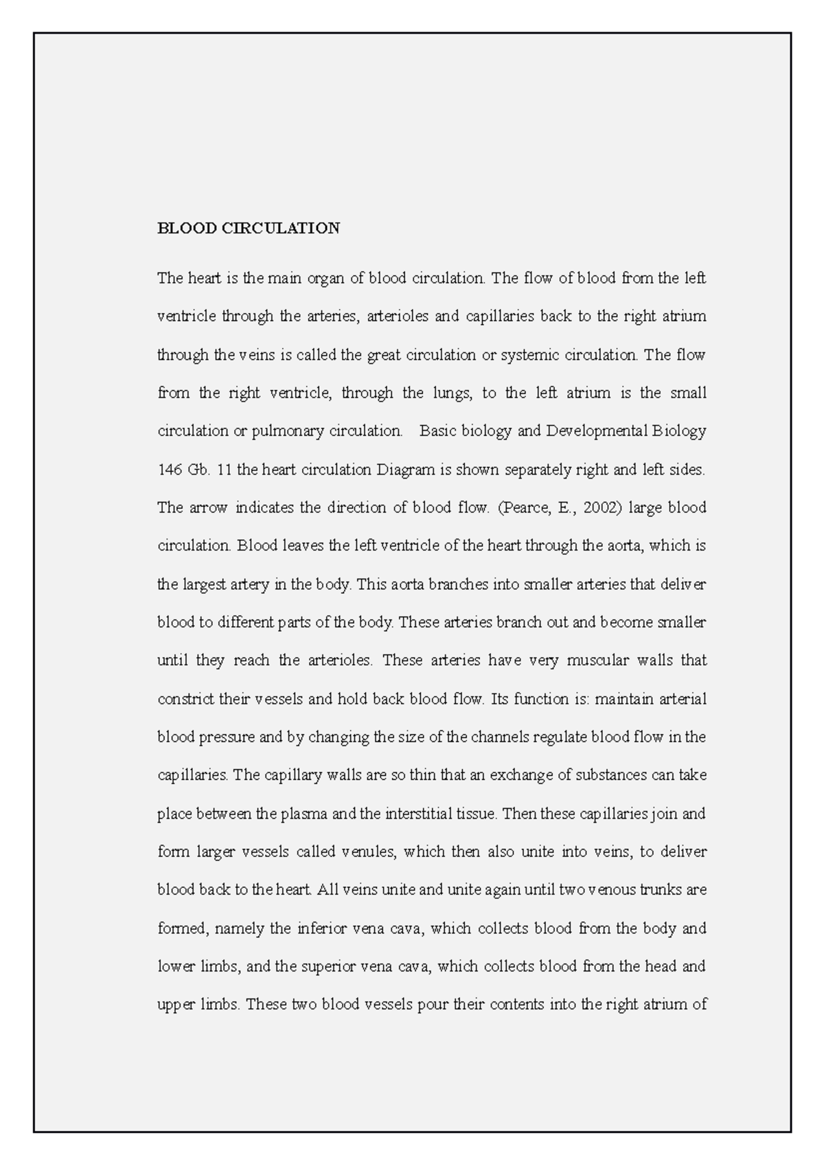 Documents Notes Biology - Blood Circulation - BLOOD CIRCULATION The ...