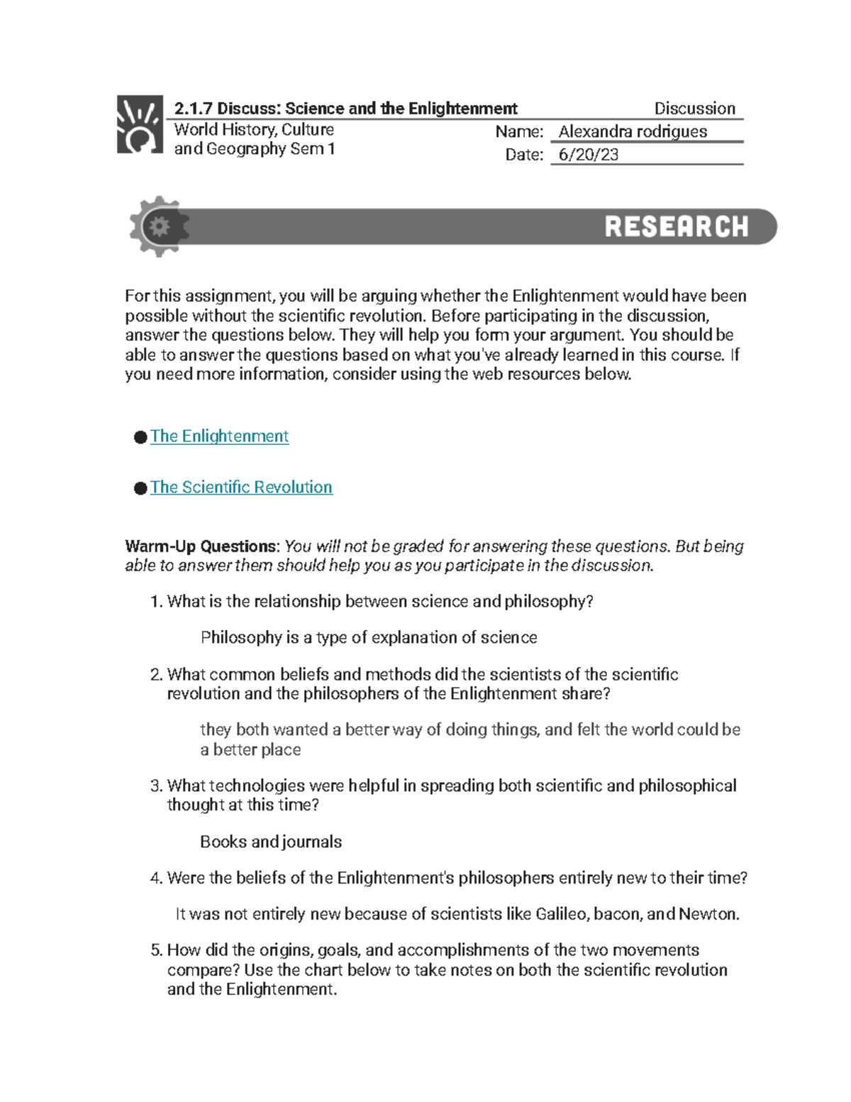 2.1.7 Discuss - Science and the Enlightenment (Discussion) - 2.1 ...