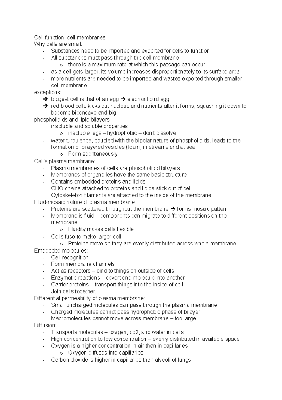 3 cell membranes - L4 - Lecture notes 4 - Cell function, cell membranes ...