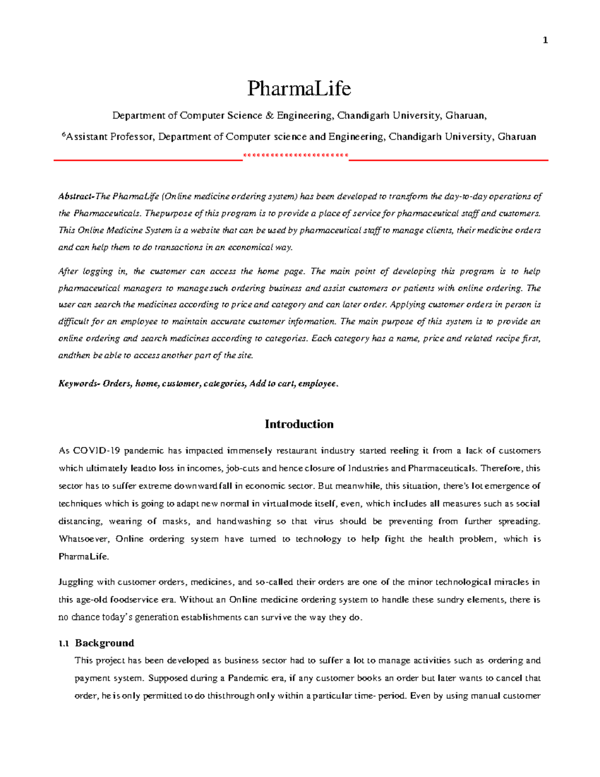 Pharma Life Research Paper - PharmaLife Department of Computer Science ...