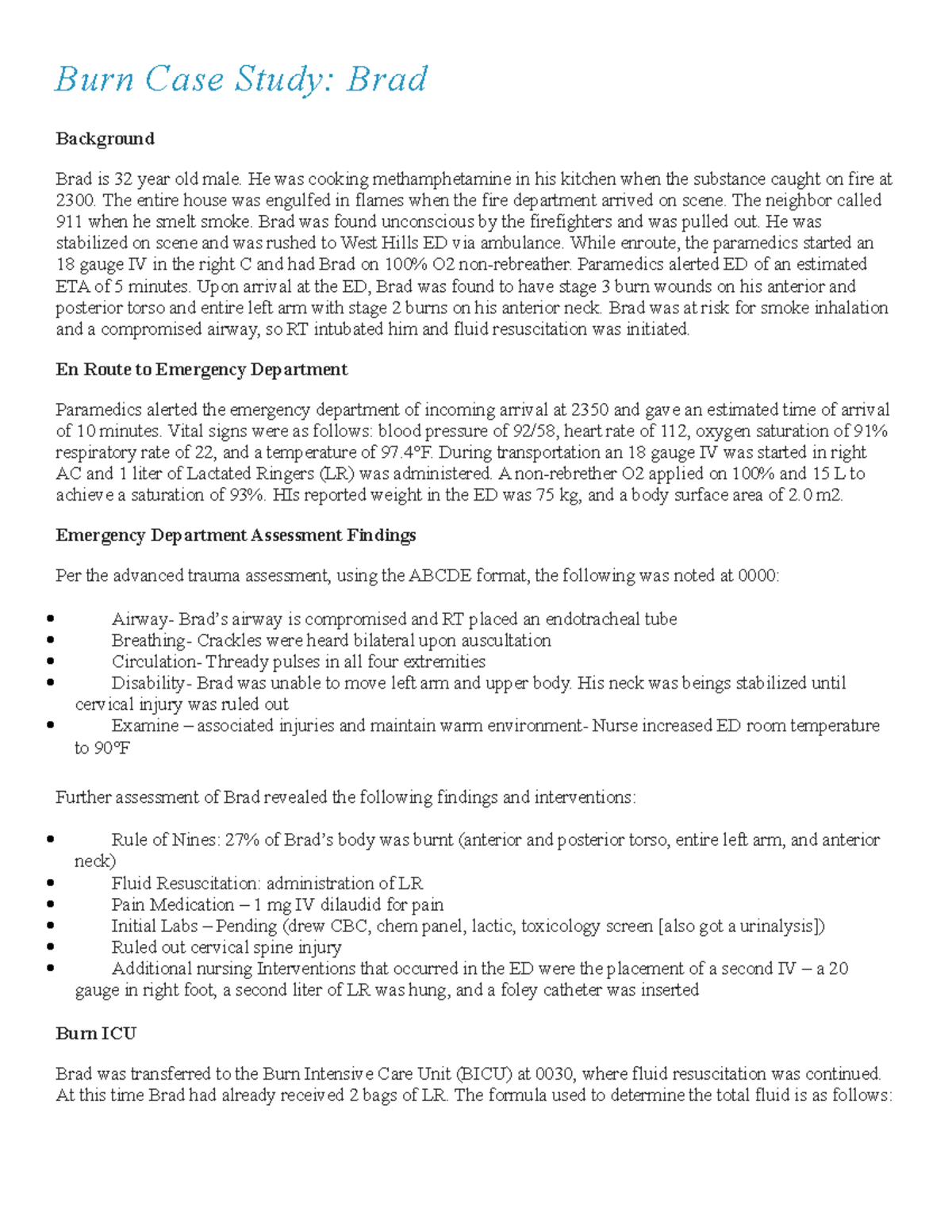 Burn Case study - Help with basic care and comfort - Burn Case Study ...