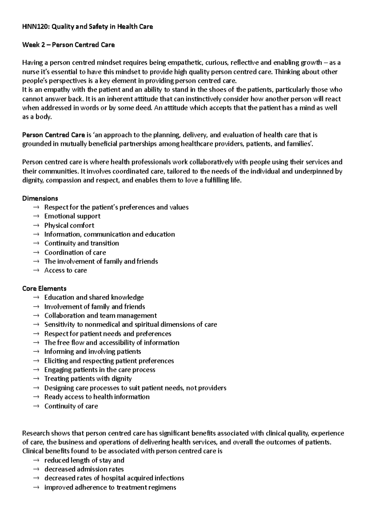 Weekly Notes - Week 2 – Person Centred Care Having a person centred ...