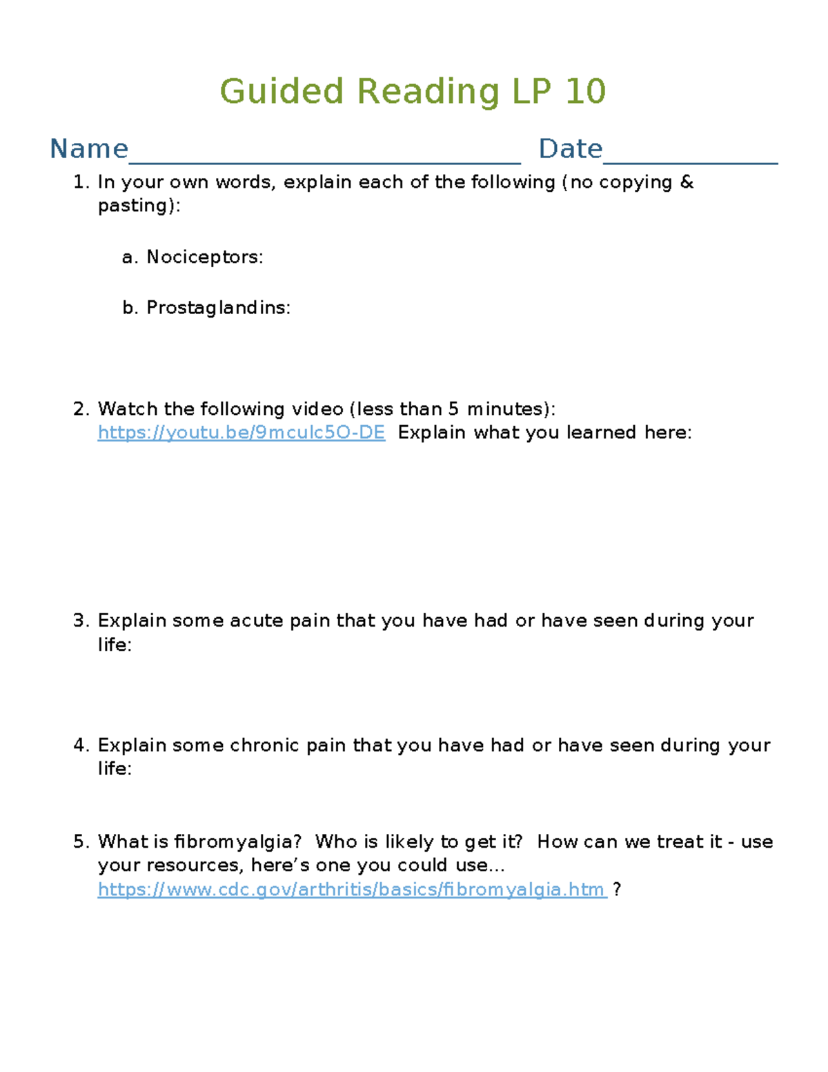 LP 10 Guided Reading - analgesics - Guided Reading LP 10 Name