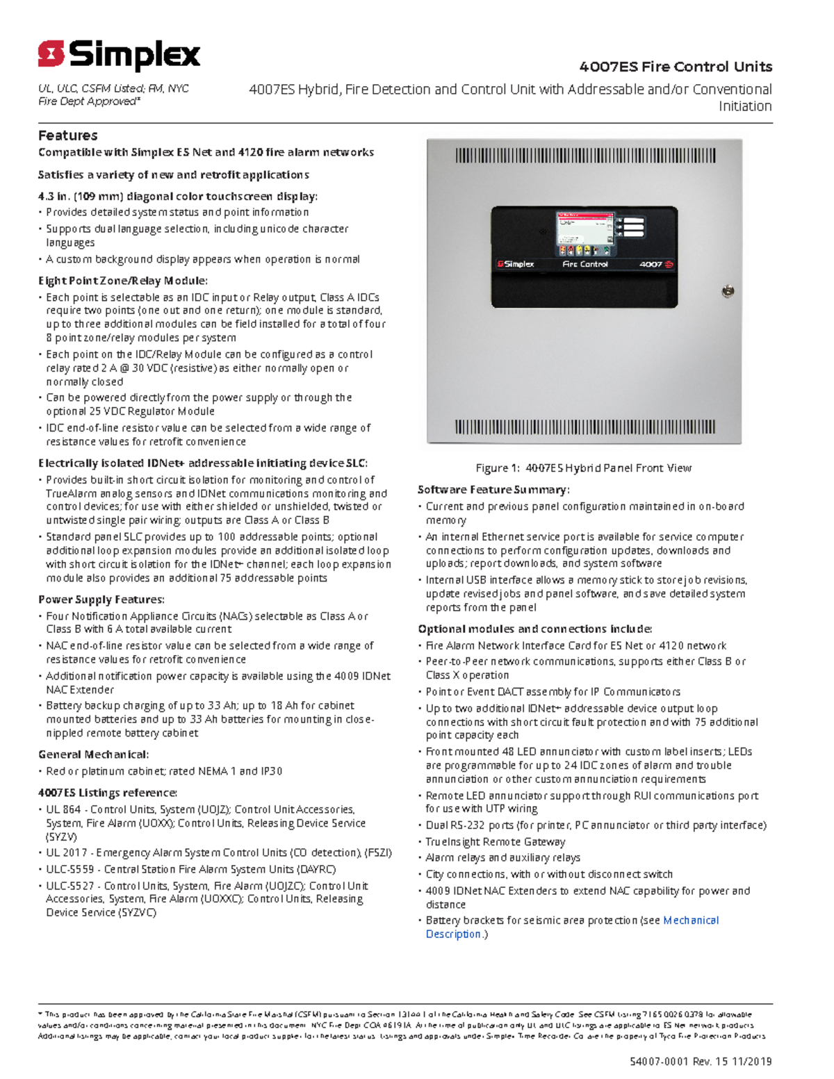 4007-9101 - Panel Hibrido Simplex 4007ES - 4007ES Hybrid, Fire ...