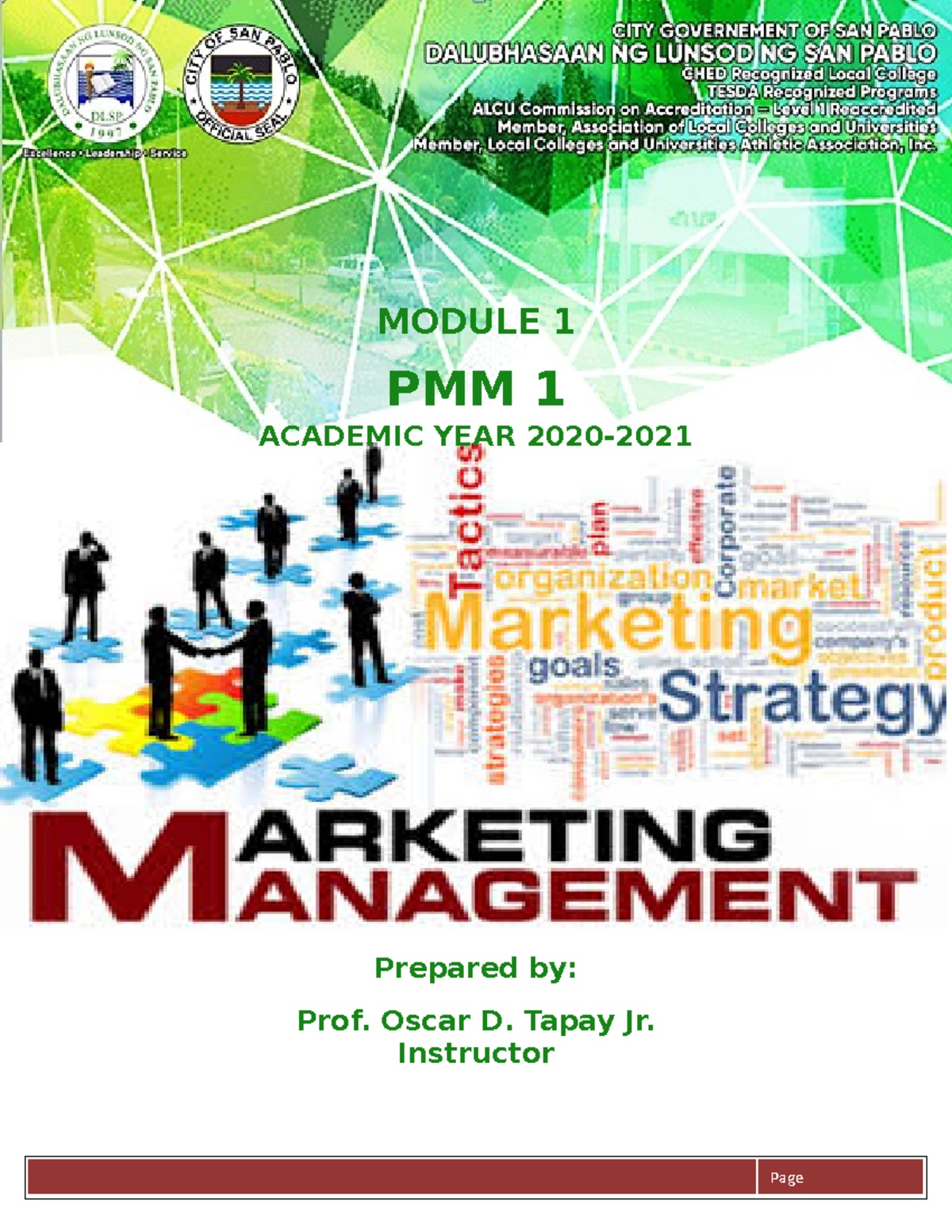 Module 1 PMM1 Marketing Management - Prepared by: Prof. Oscar D. Tapay ...