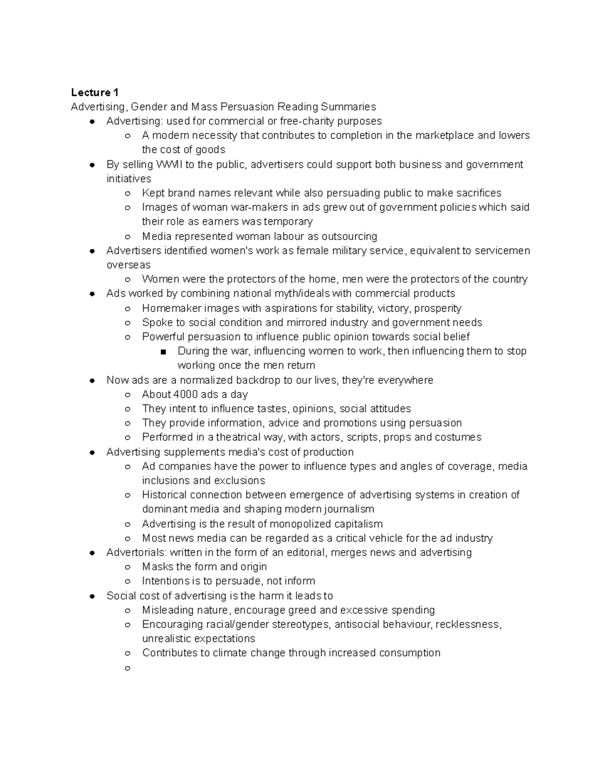 COMS 361 Lesson 7 Notes - Lecture 1 Advertising, Gender and Mass ...