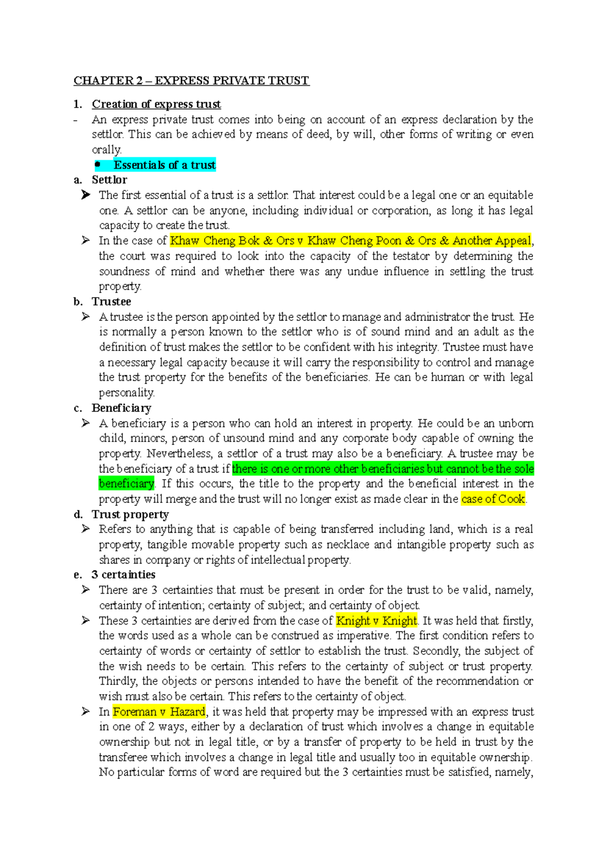 Equity 1 - Chapter 2 - CHAPTER 2 – EXPRESS PRIVATE TRUST 1. Creation of ...