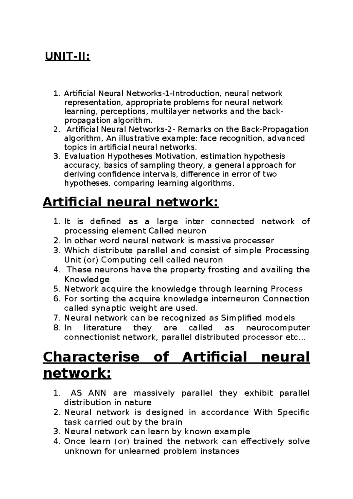Machine learning - imp notes - ####### UNIT-II: Artificial Neural ...