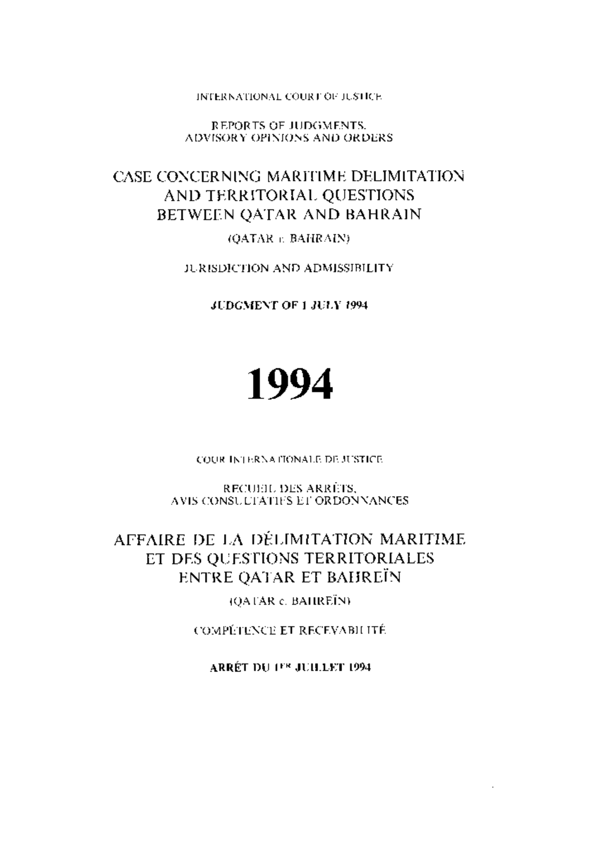 Qatar v Bahrain— Prelim. Objection - 1NTE:RNATIONAL C O U R T O F ...