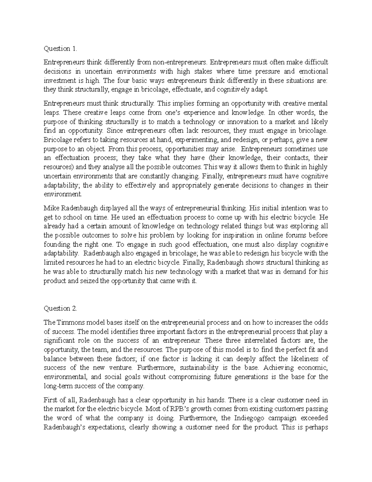 Entrepreneurial Thinking and the Timmons Model: Case Study of ...