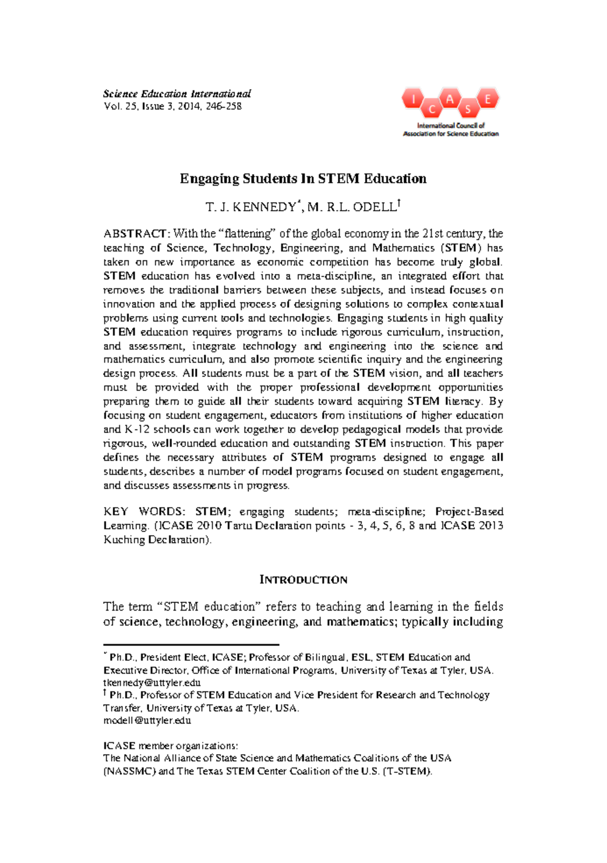 Engaging students in STEM Education - Vol. 25, Issue 3, 2014, 246- Engaging Students In STEM ...