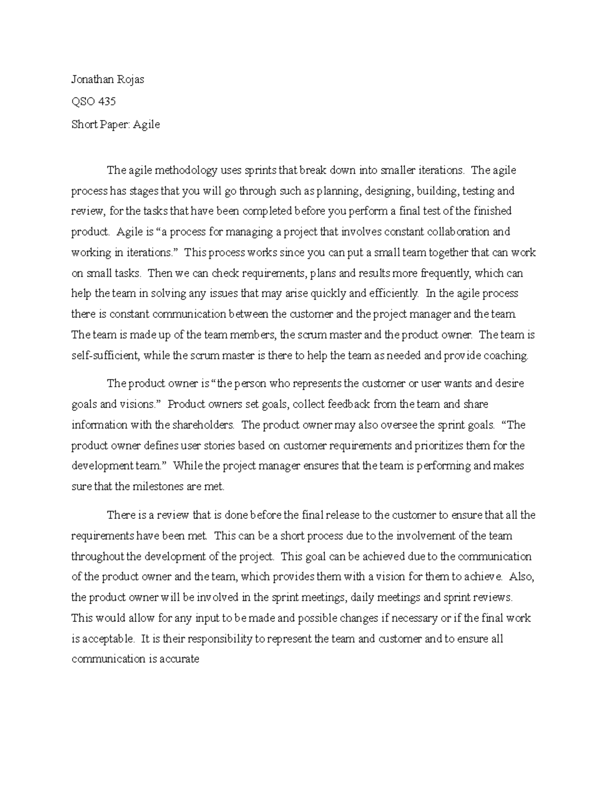 Agile - dont remember what module this was hope it helps - Jonathan ...