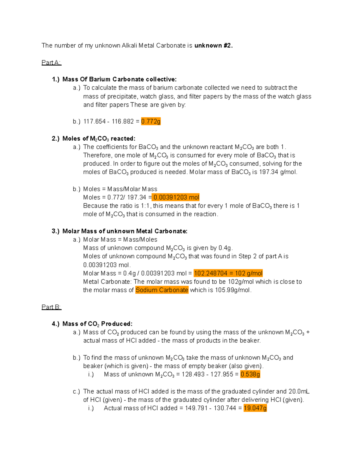 Which Alkali Metal Carbonate Lab - The number of my unknown Alkali ...