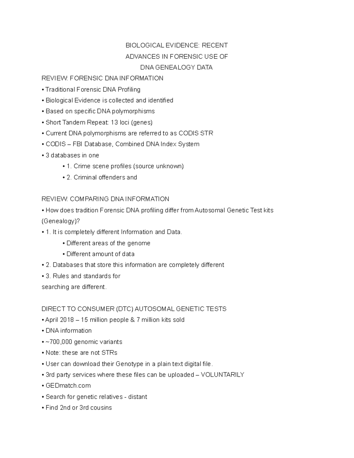 Biological Evidence - BIOLOGICAL EVIDENCE: RECENT ADVANCES IN FORENSIC ...