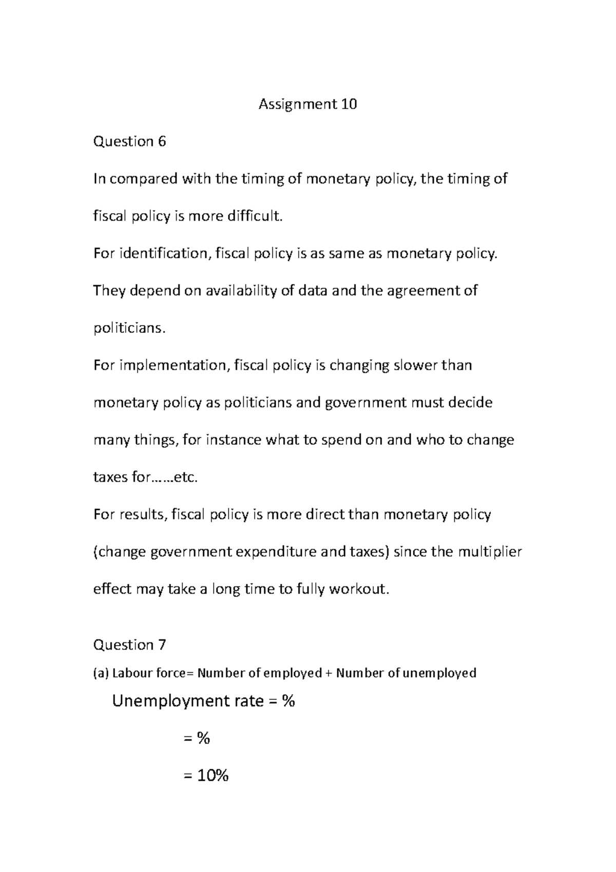 Assignment 10 - Notes - Assignment 10 Question 6 In compared with the ...