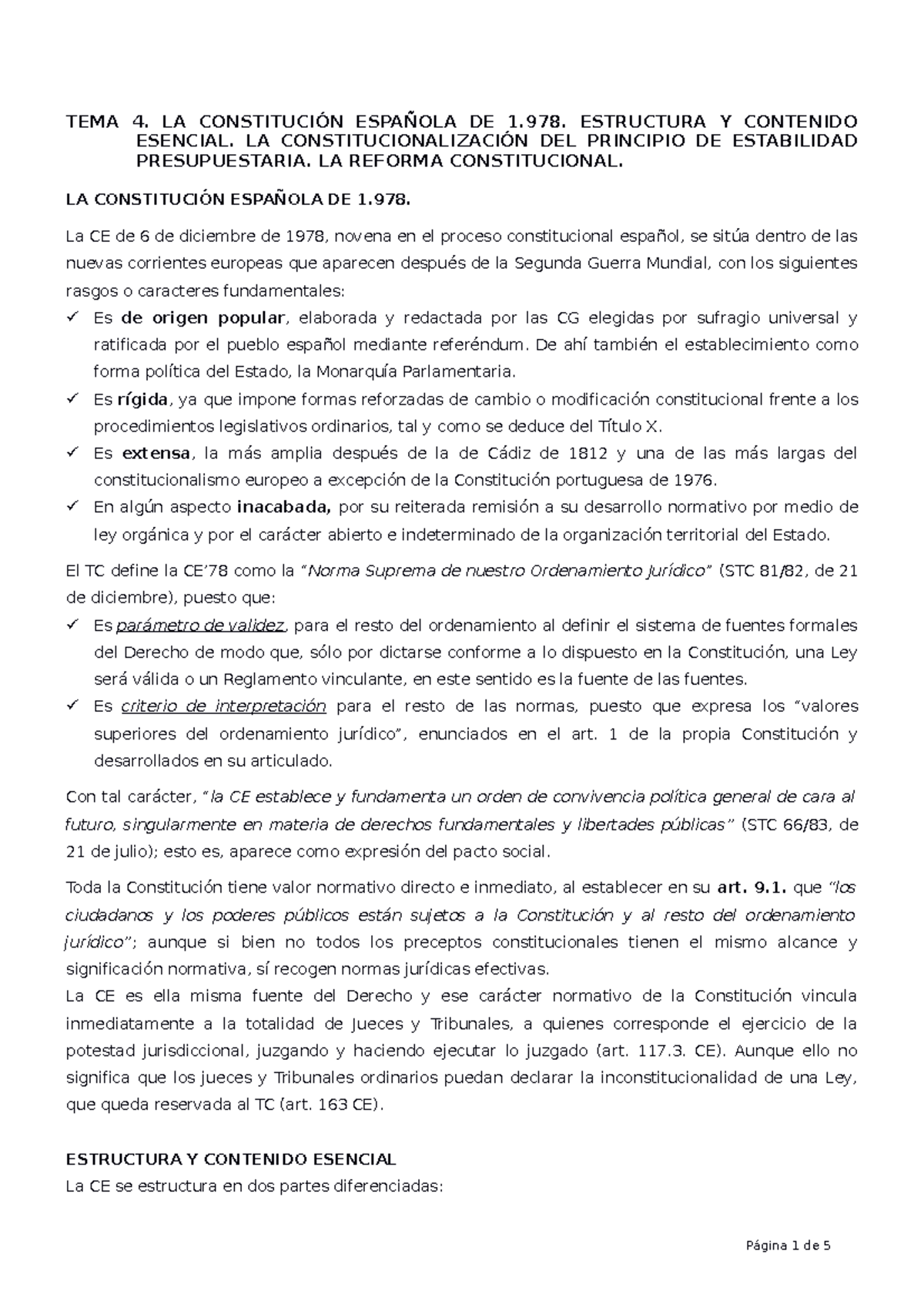 La Constitución Española del 78 - TEMA 4. LA CONSTITUCIÓN ESPAÑOLA DE 1 ...