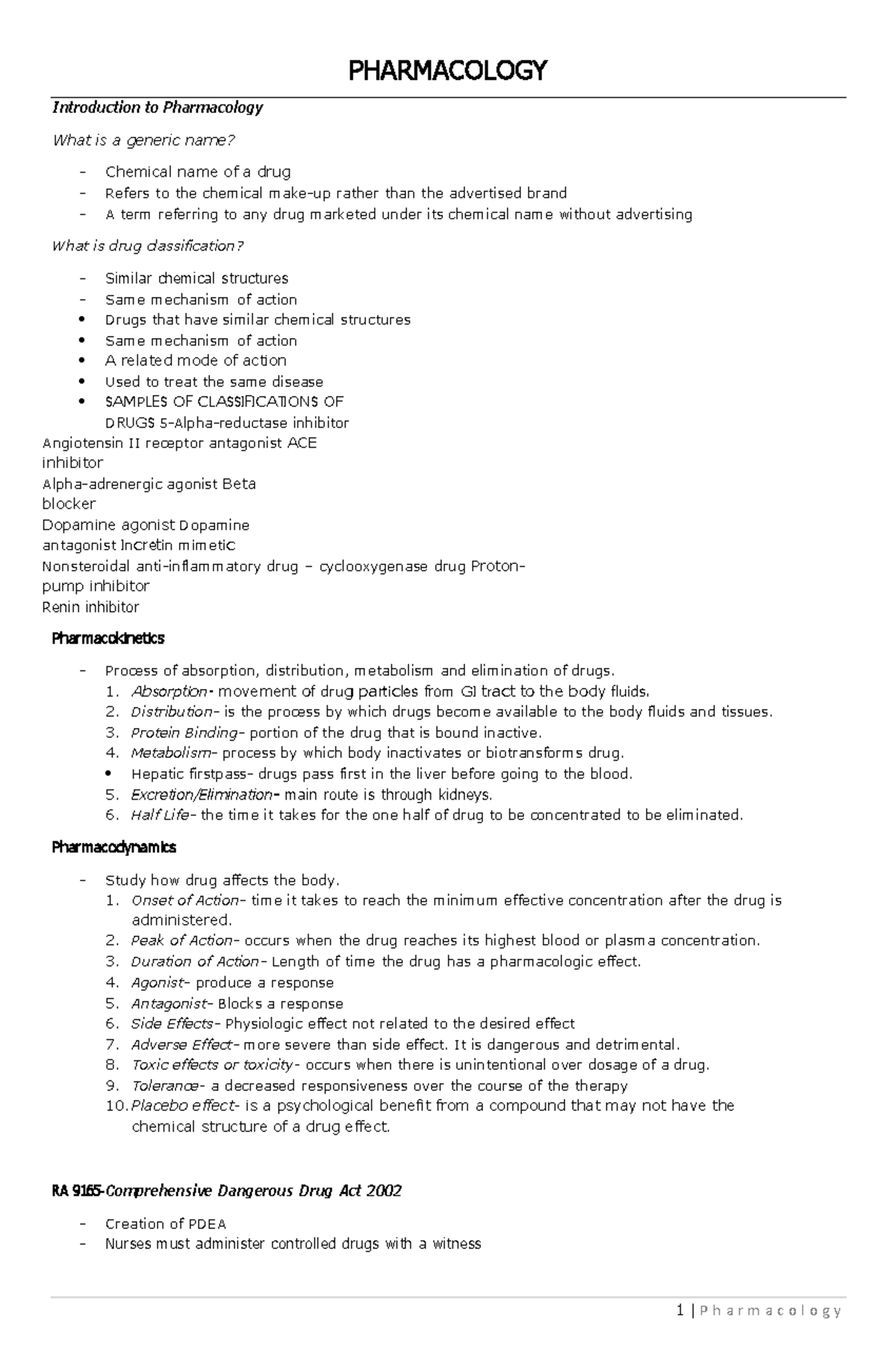 Pharmacology - Notes for Nursing - 1 | P h a r m a c o l o g y ...