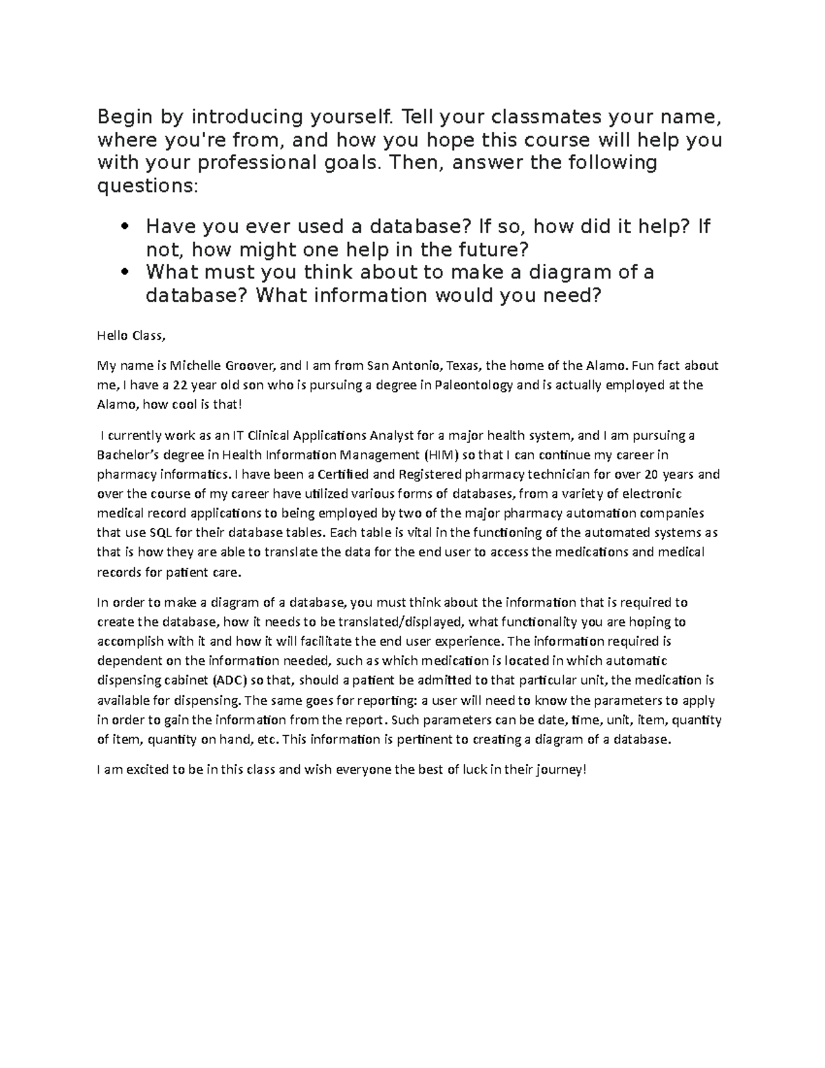 DAD 220 1-1 Discussion Database Basics - Begin by introducing yourself ...