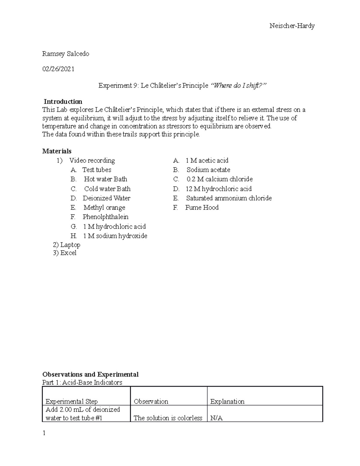 Experiment 10 - This Lab explores Le Châtelier’s Principle, which ...