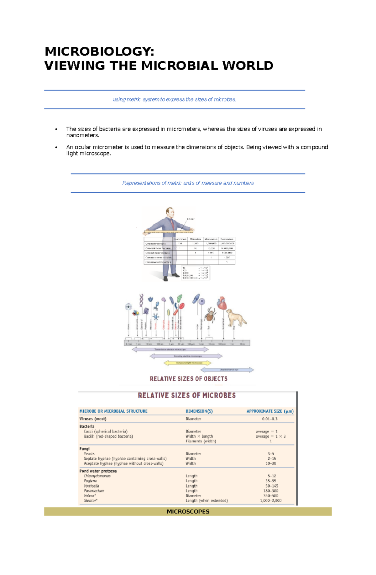 Microbiology using metric systems - MICROBIOLOGY: VIEWING THE MICROBIAL ...