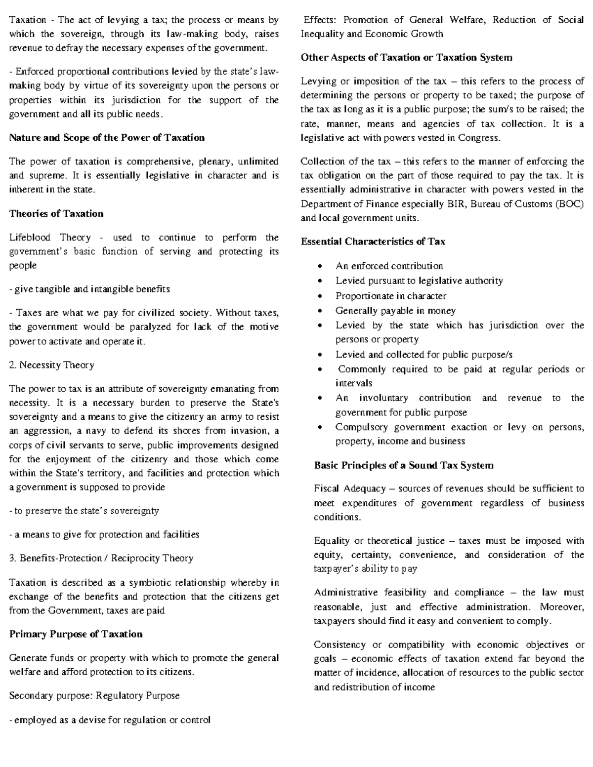 Taxation chapter 1 - ............... - Taxation - The act of levying a ...