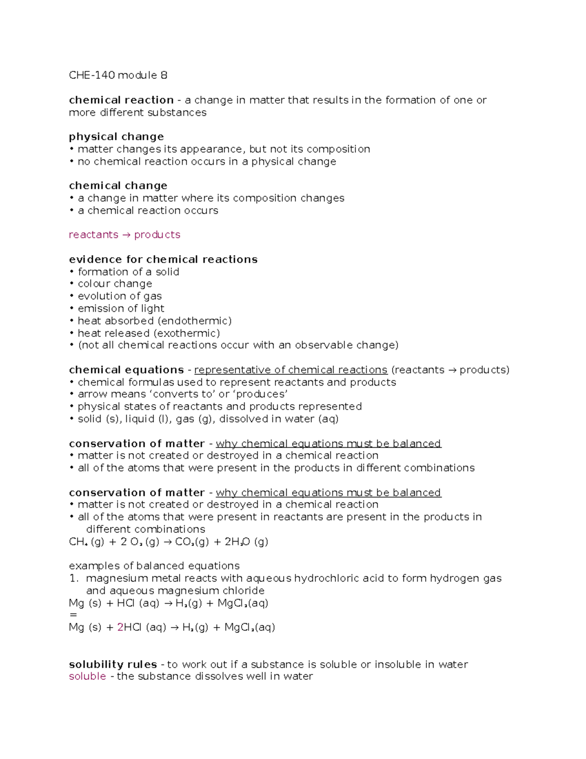 module 8 of chem - CHE-140 module 8 chemical reaction - a change in ...