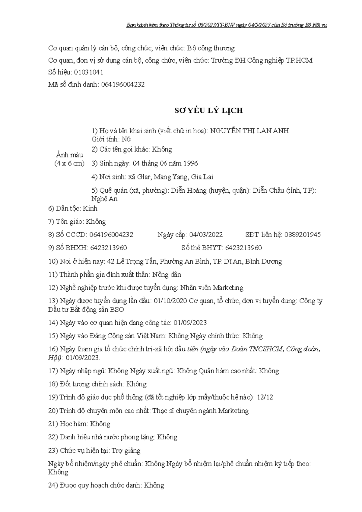 Mau so yeu ly lich theo thong tu 062023 tt bnv bo noi vu 20230908095012 ...