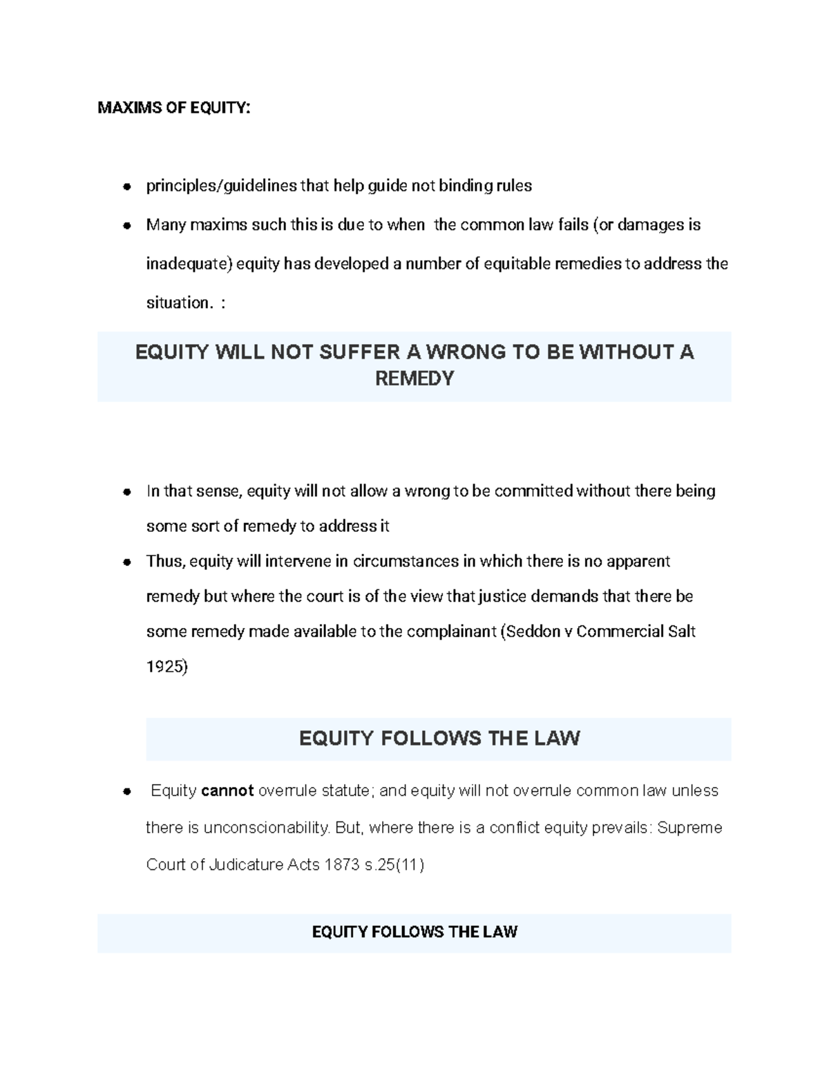 Lesson 1 maxims of equity lecture notes - introduction into equity ...