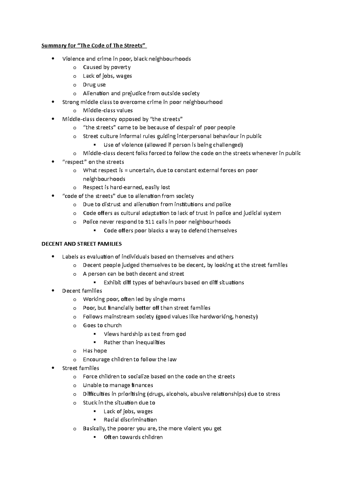 Summary for “The Code of The Streets” Required Reading for Lect. 20 (21 ...